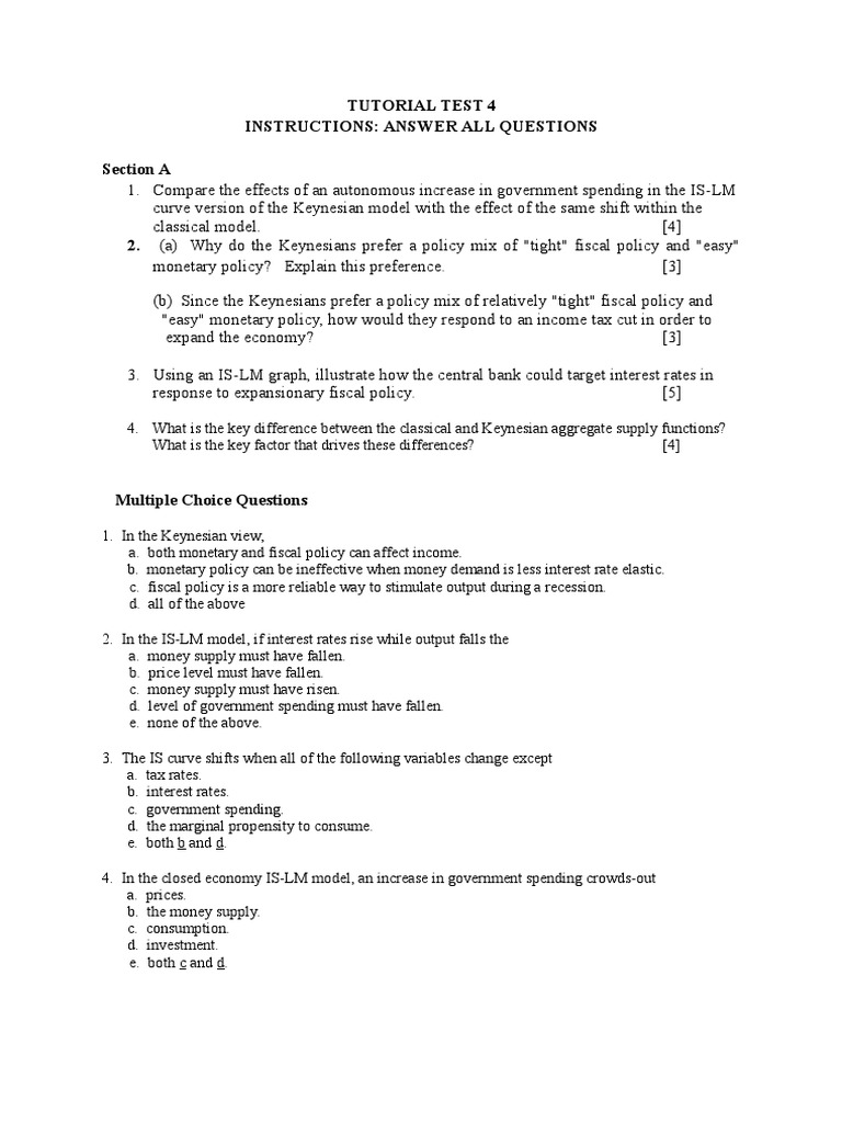 Tutorial Test 4 Instructions Answer All Questions Section A Pdf