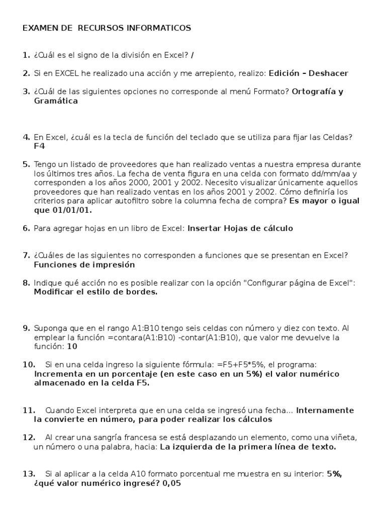 Preguntas de Examen Recursos Informaticos | PDF | Microsoft Excel | Microsoft PowerPoint