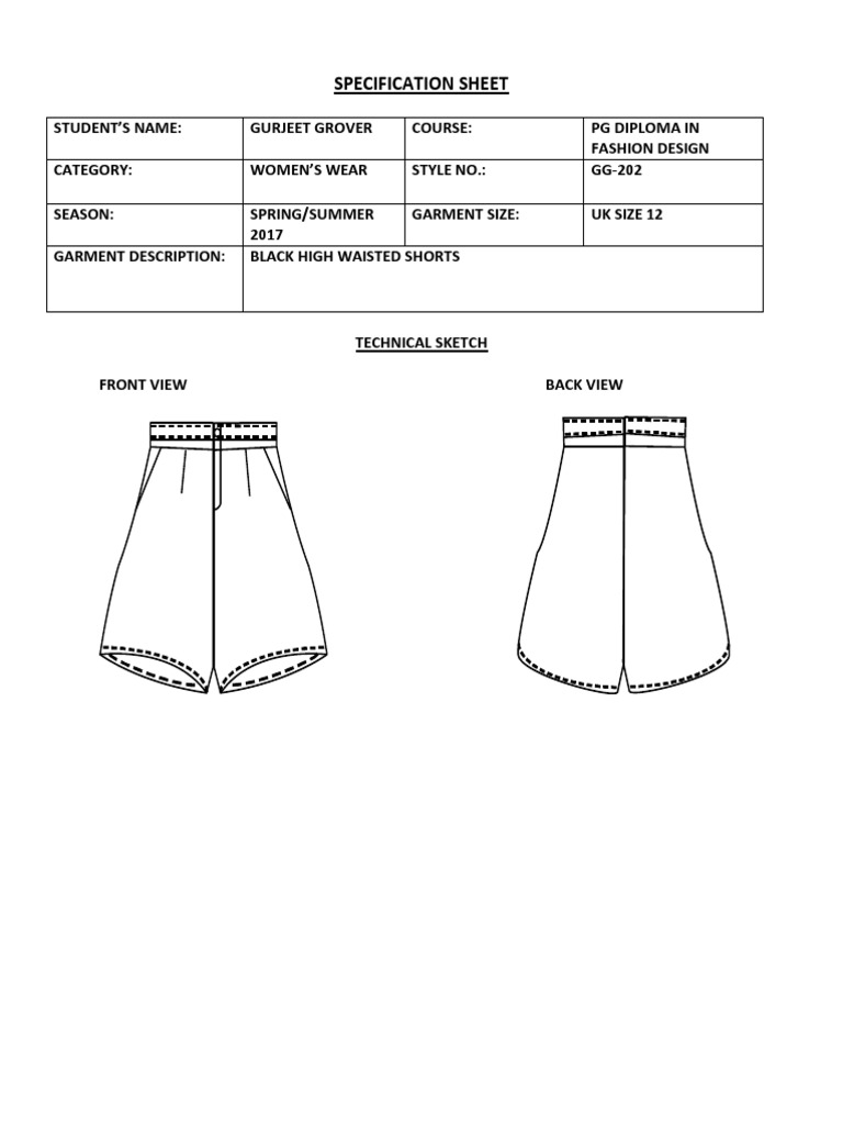 SPEC SHEET Shorts PDF | PDF | Seam (Sewing) | Fashion