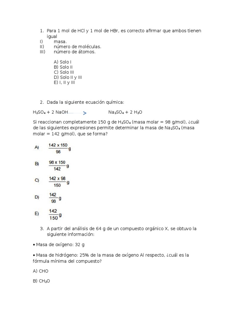 Masa Molar y Composición de Compuestos | PDF | Mole (Unidad ...