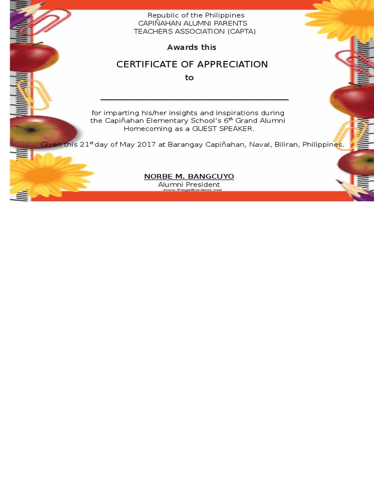 Cert - Appreciation Alumni | PDF