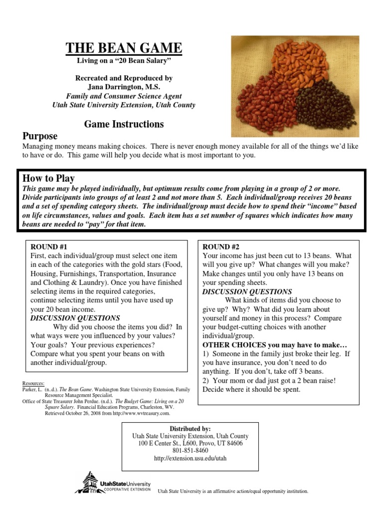 Bean Game Activity | Download Free PDF | Meal | Foods