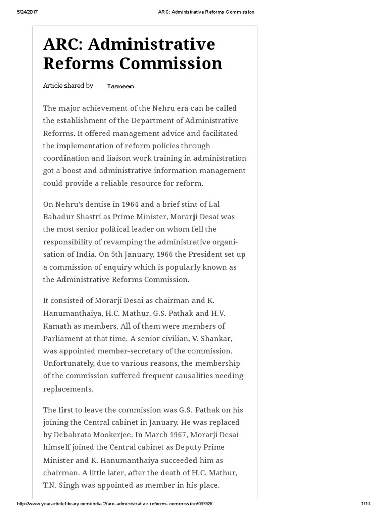 ARC - Administrative Reforms Commission | PDF | Public Economics ...