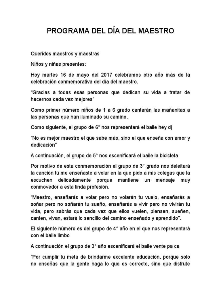 Programa Del Día Del Maestro | PDF | Amor