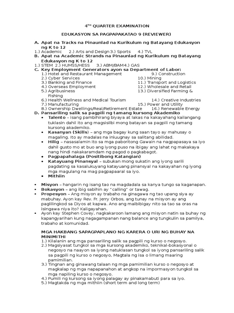 Grade 9 ESP Q4 Reviewer