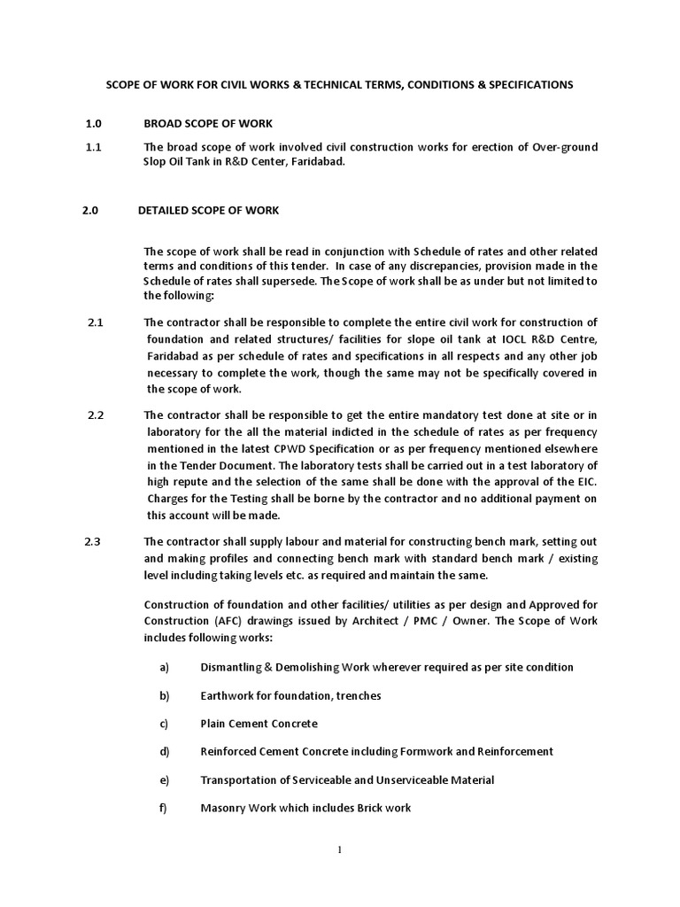 Civil Works | Specification (Technical Standard) | General Contractor