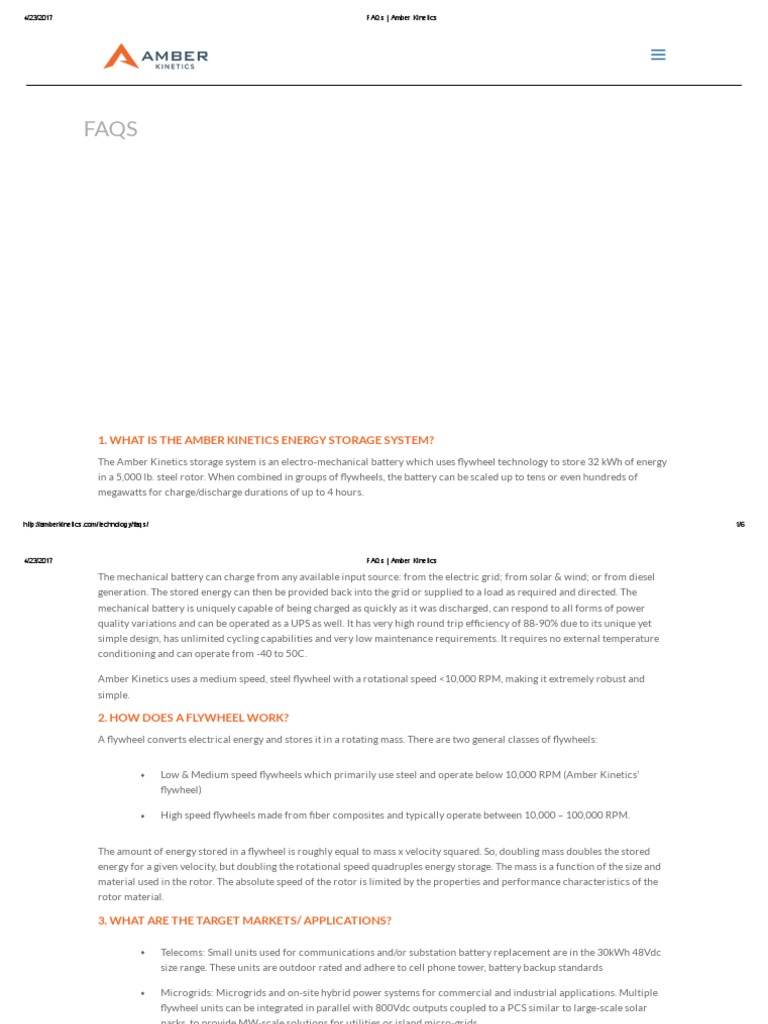 FAQs - Amber Kinetics | PDF | Energy Storage | Distributed Generation
