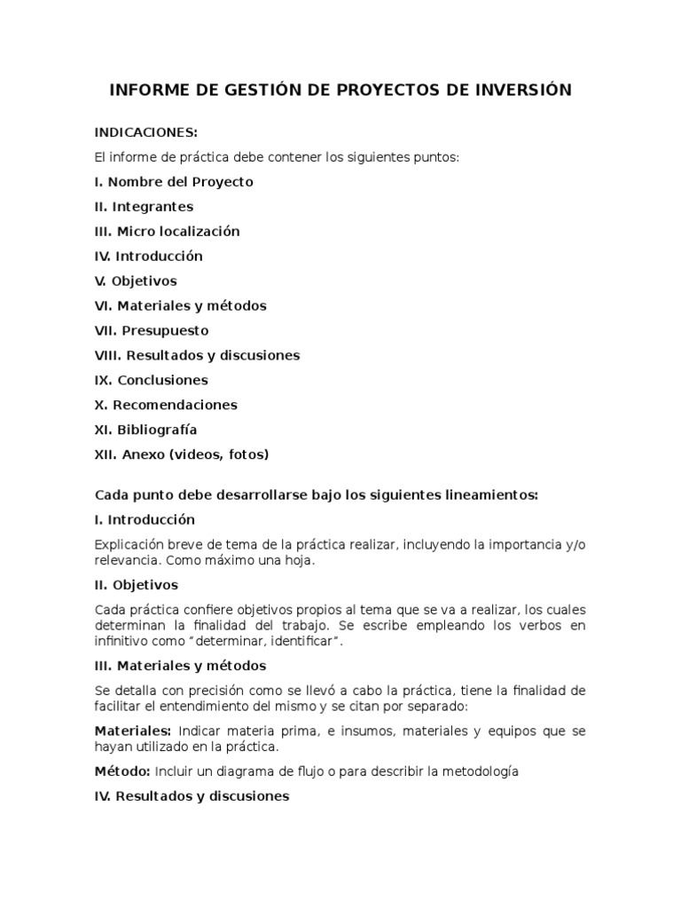 Guia para La Presentación de Informe de Proyecto Inversión | PDF