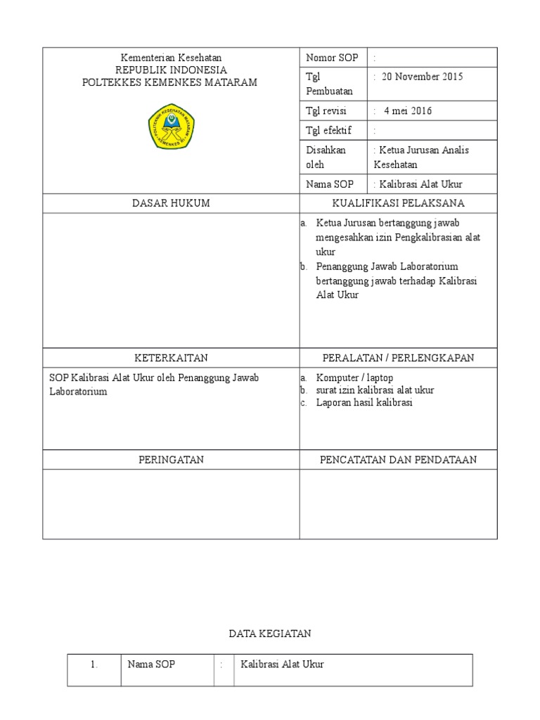 SOP Kalibrasi Alat Ukur | PDF