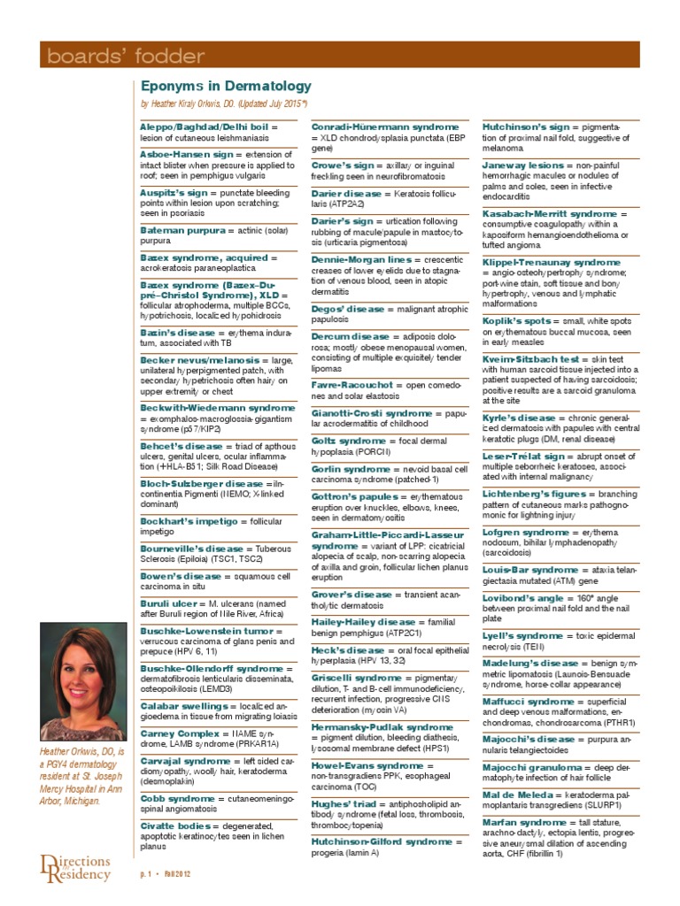 Eponyms in Dermatology | PDF | Cutaneous Conditions | Diseases And ...
