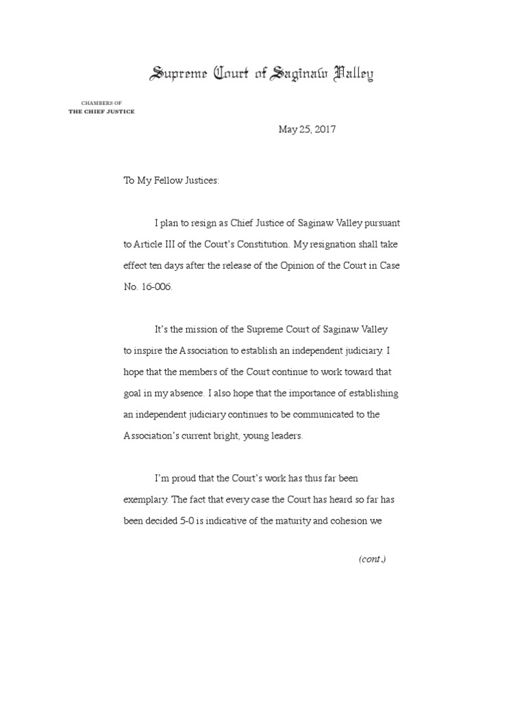 Chief Justice Letter of Resignation | PDF