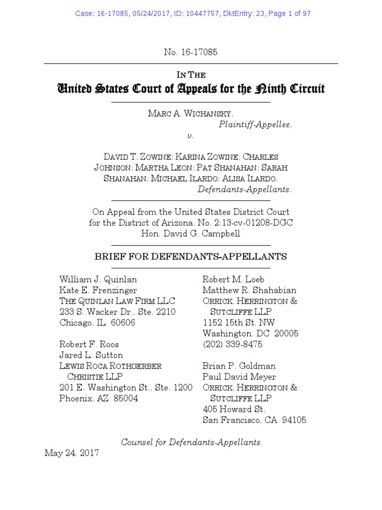 Zowine Et Al Opening Brief For Defendants-Appellant As Filed | PDF ...