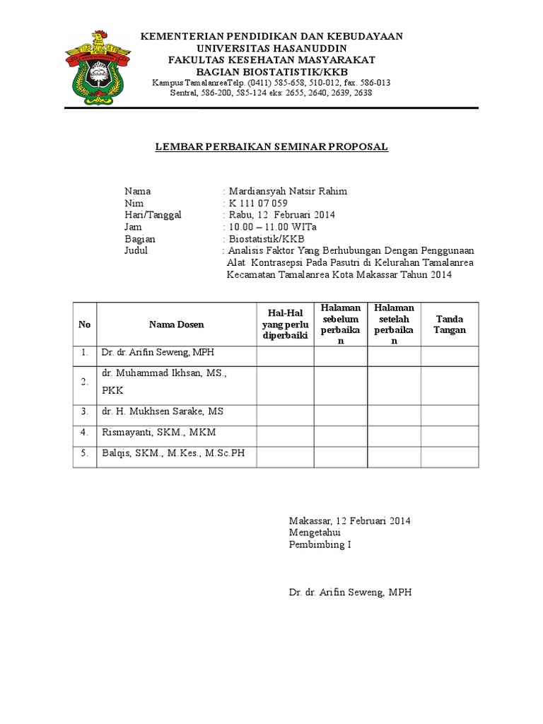 Lembar Perbaikan Seminar Proposal | PDF | Pengembangan Diri