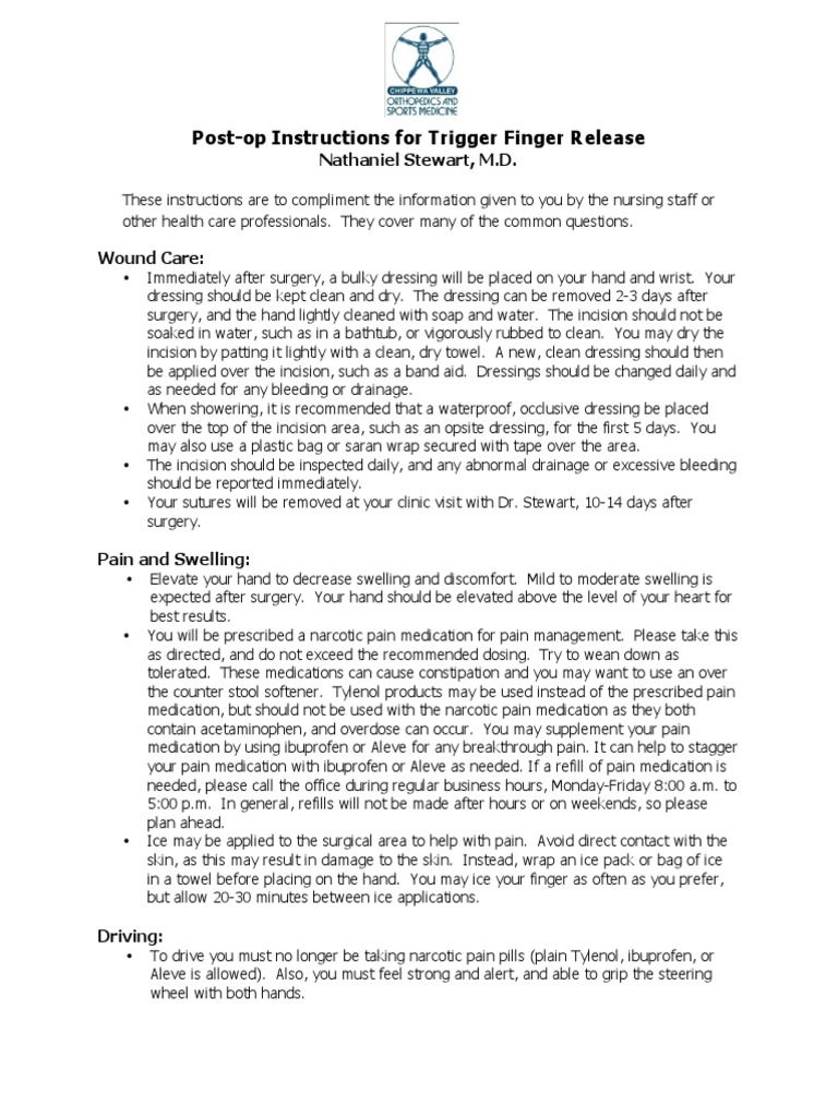 Trigger Finger Post-Op Care Instructions | PDF | Surgery | Wound