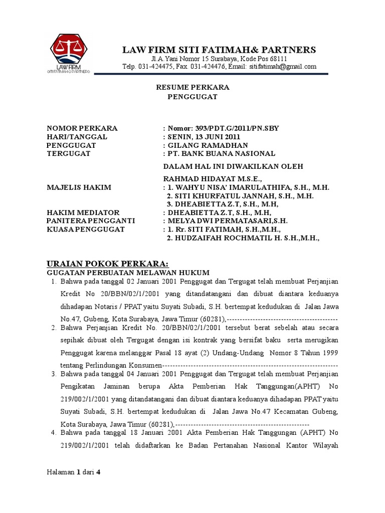 Resume Perkara Perdata Gilang Ramadhan | PDF