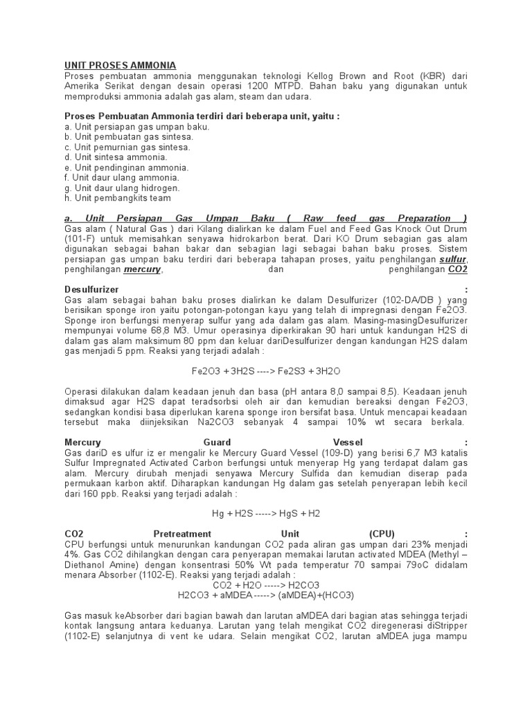 Unit Proses Ammonia | PDF