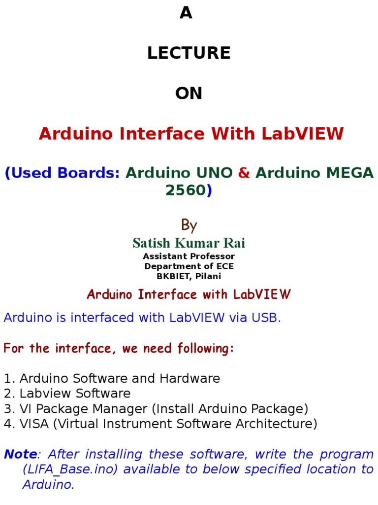 Labview Interface With Arduino Uno Arduino Mega By S K Rai Pdf