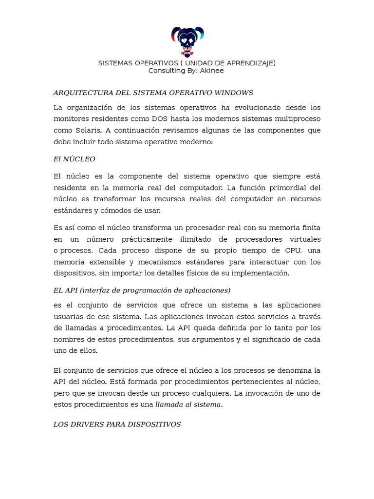 Arquitectura Del Sistema Operativo Windows | PDF | Kernel (sistema ...