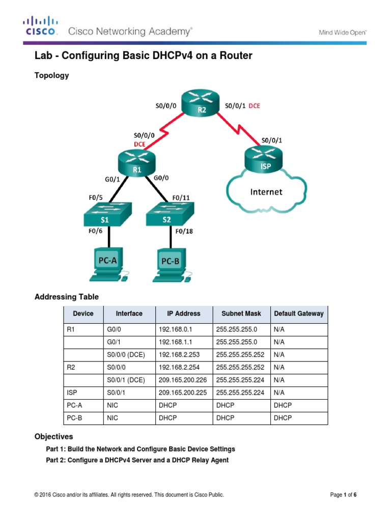 8.1.2.4 Lab - Configuring Basic DHCPv4 On A Router PDF | PDF | Ip Address | Router (Computing)