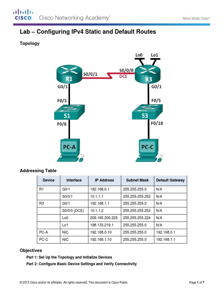 2.2.2.5 Lab - Configuring IPv4 Static and Default Routes PDF | PDF | Ip ...