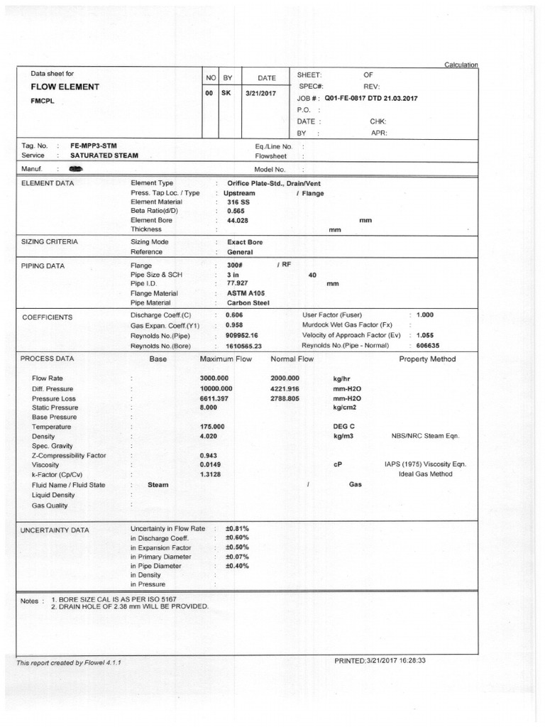 Orifice Bore Calculation | PDF