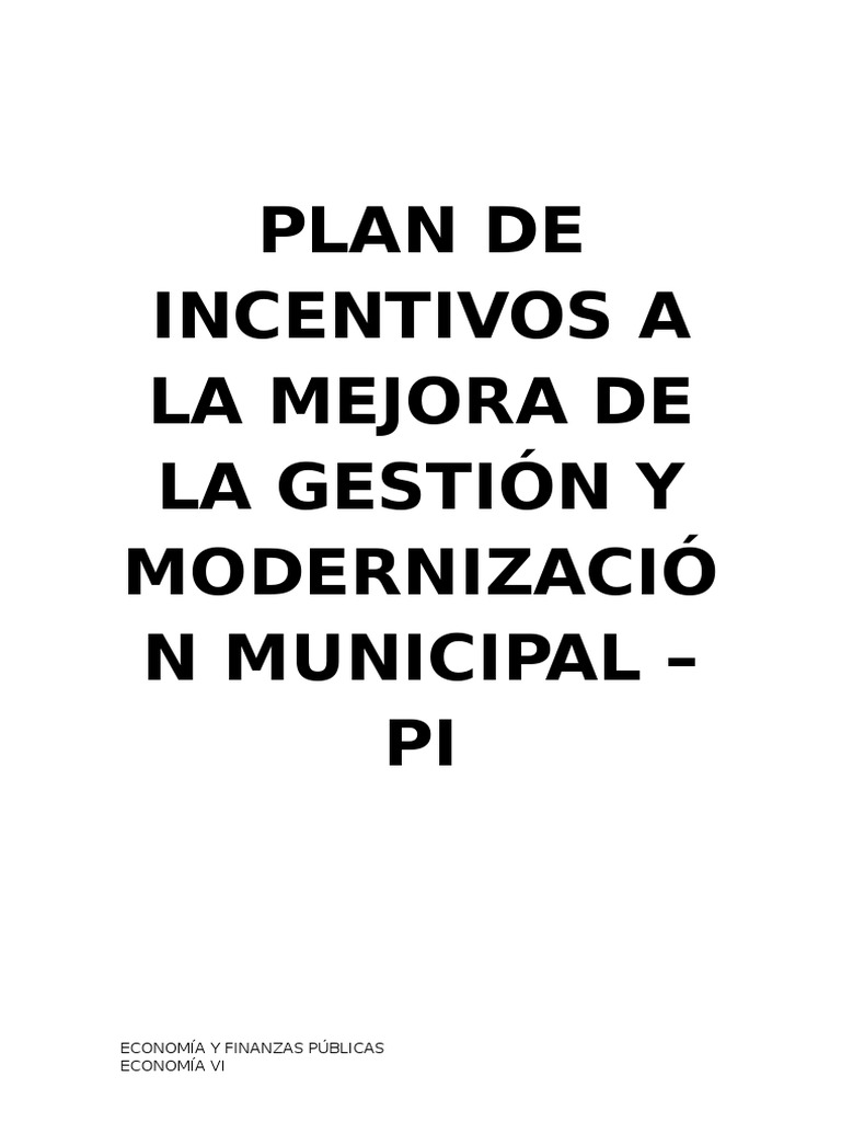 Plan de Incentivos A La Mejora de La Gestión y Modernización Municipal | PDF | Presupuesto ...