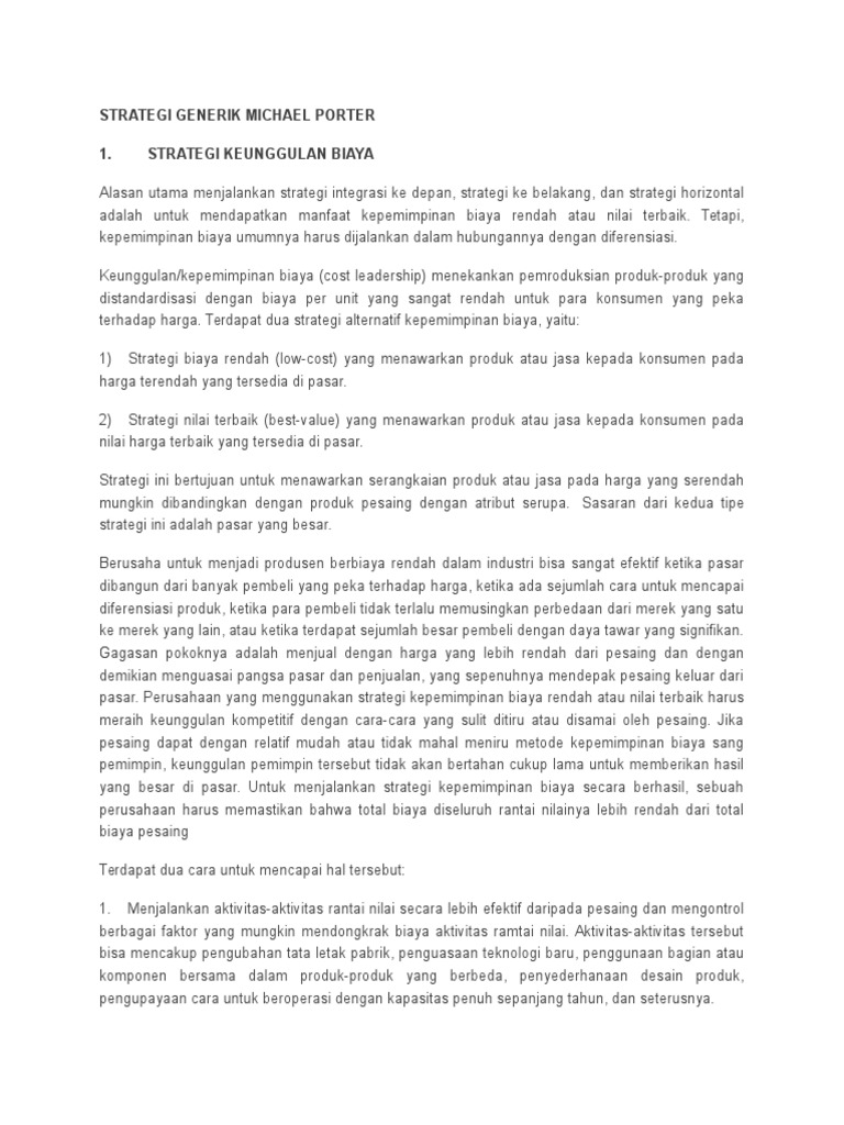 Strategi Generik Michael Porter | PDF