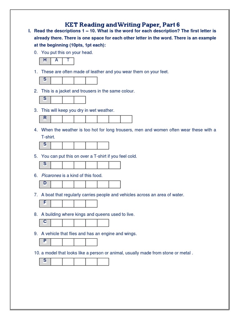 KET Reading and Writing Paper Part 6 PDF | PDF | Vehicles | Clothing