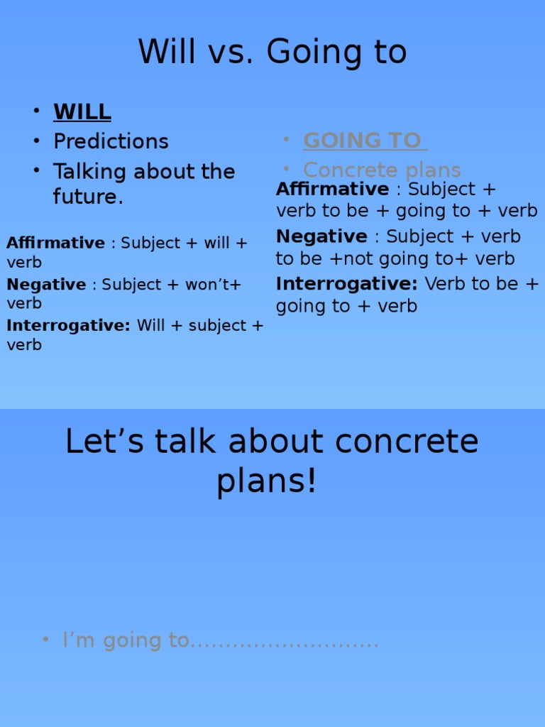 Will vs. Going To: - Will - Predictions - Talking About The Future | PDF