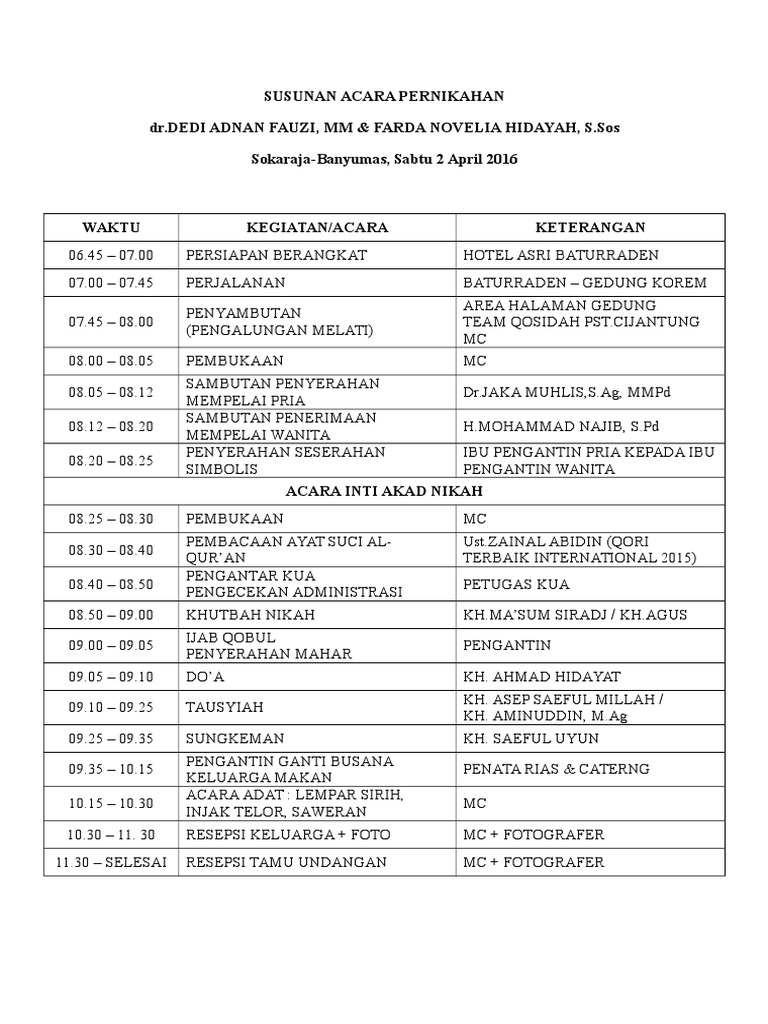 Susunan Acara Pernikahan | PDF