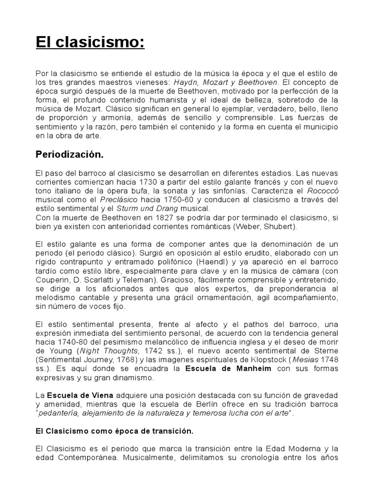 Clasicismo | PDF | Periodo Clásico (Música) | Sonata