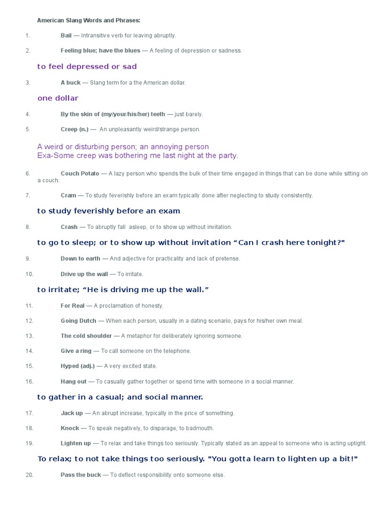 American Slang Words and Phrases | PDF | Idiom | Fifth Amendment To The ...