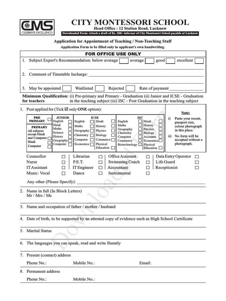 Teacher Application Form | PDF | Schools | Teaching And Learning