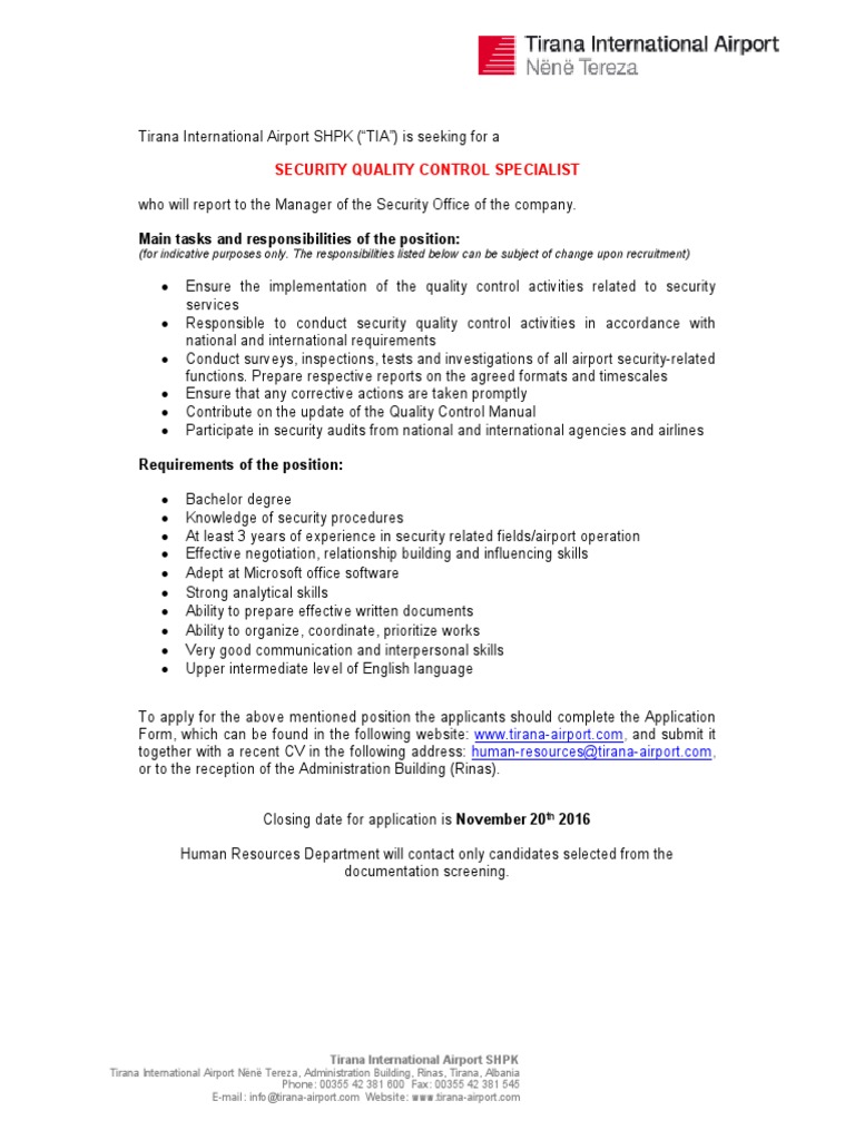Security Quality Control Specialist | PDF | Airport | Recruitment