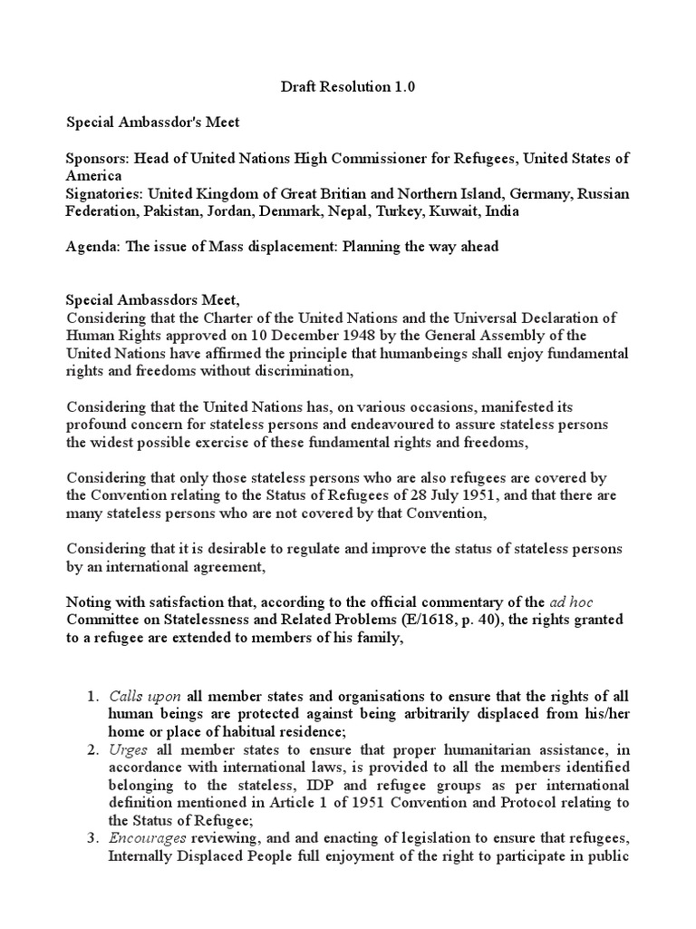 Draft Resolution 1.0 1 | Refugee | United Nations
