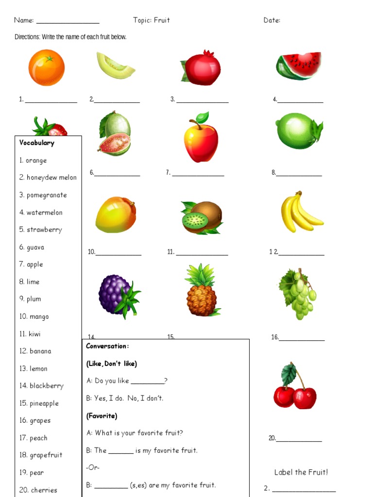 Vocabulary: Label The Fruit! | PDF | Fruit | Edible Fruits