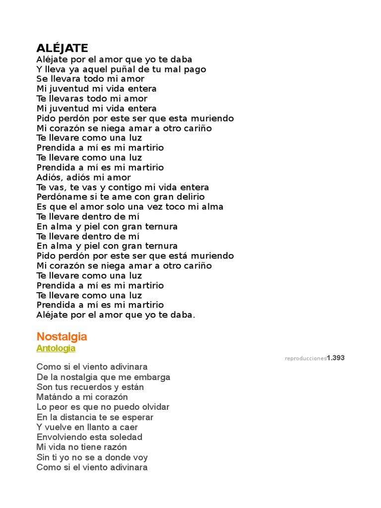 Letra Canciones Folklore | PDF | Amor | Science