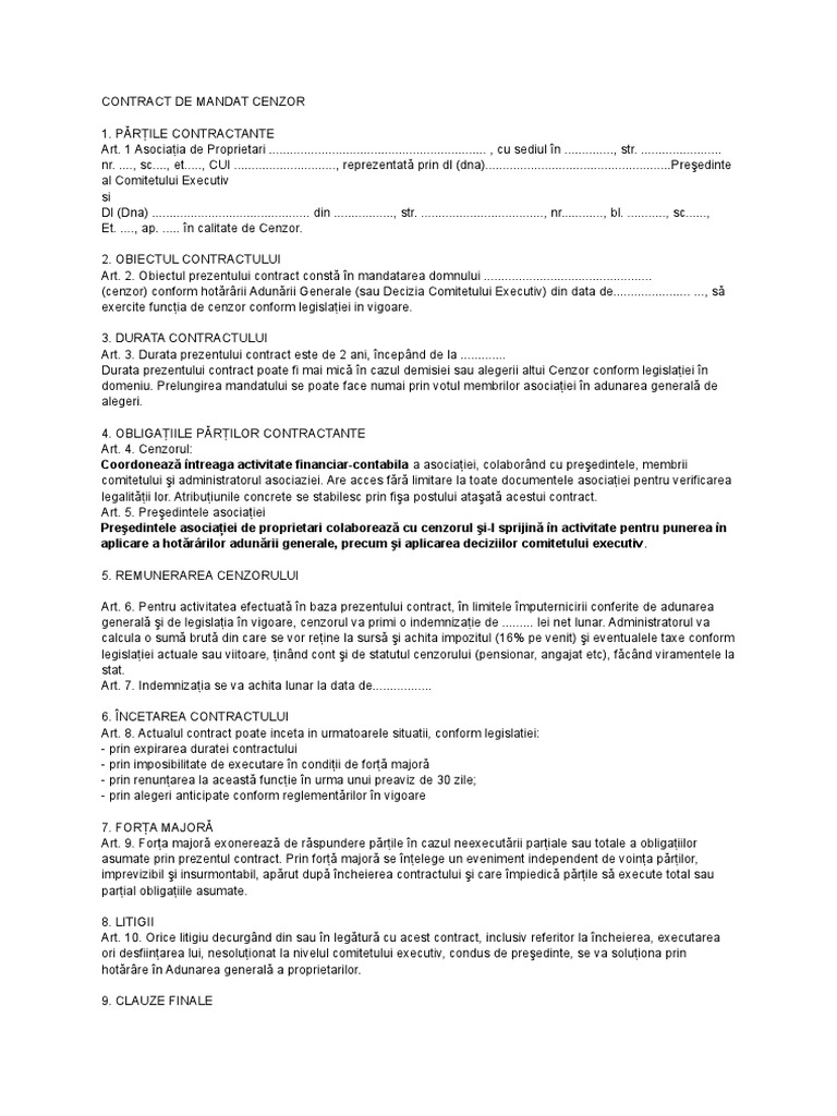 Model Contract de Mandat