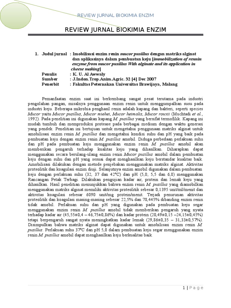 Review Jurnal Biokimia Enzim | PDF