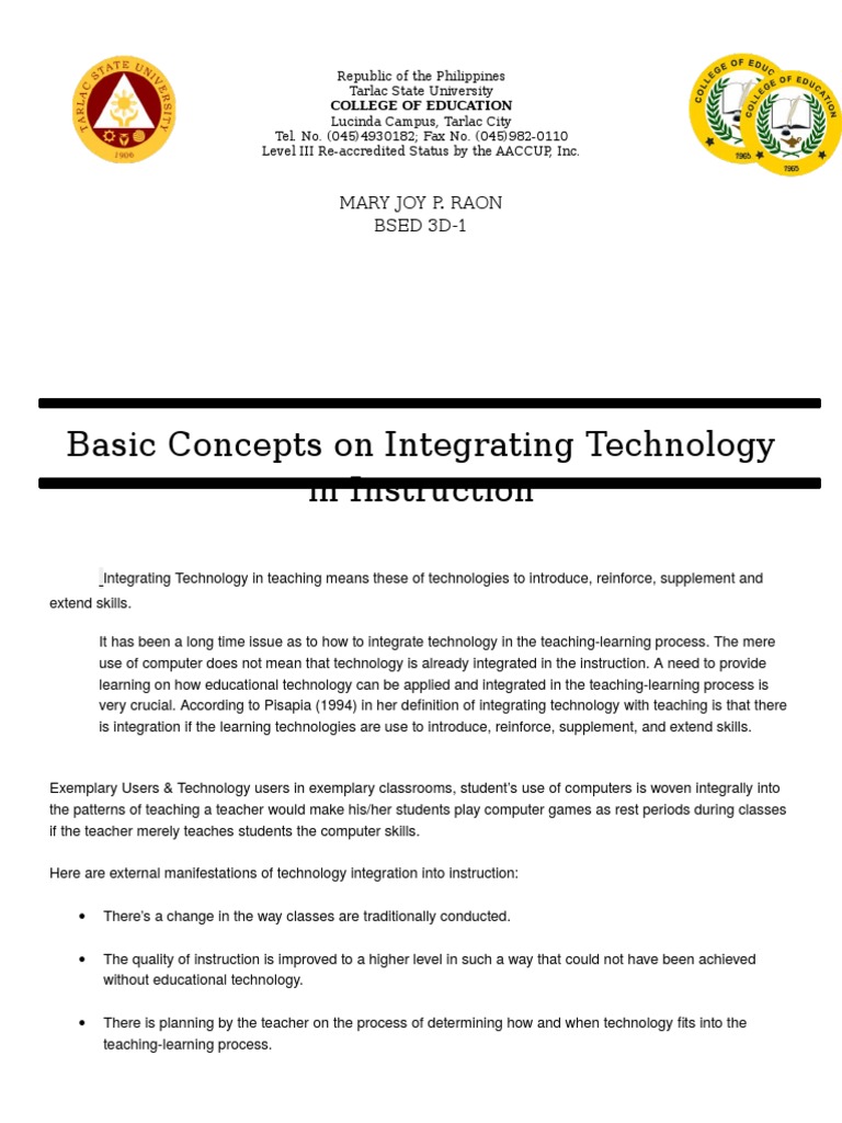 Basic Concepts On Integrating Technology in Instruction: Mary Joy P. Raon BSED 3D-1 | Download ...