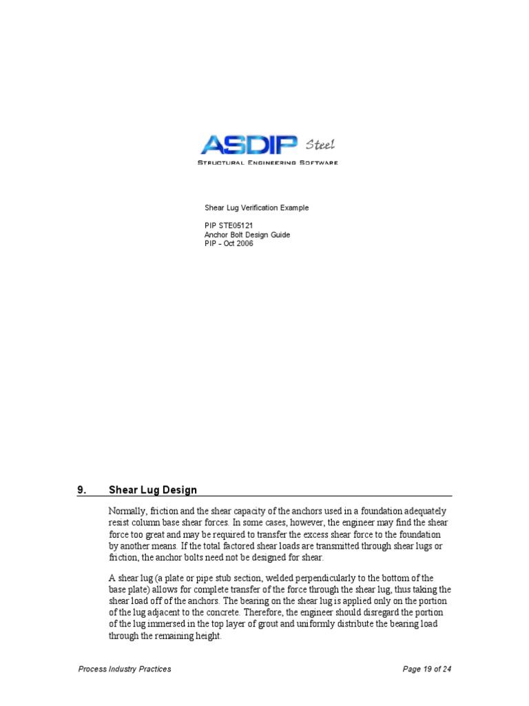 Anchor Bolt & Shear Lug Guide | PDF | Structural Steel | Strength Of ...