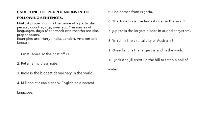 Underline The Proper Nouns in The Following Sentences | PDF | Young ...