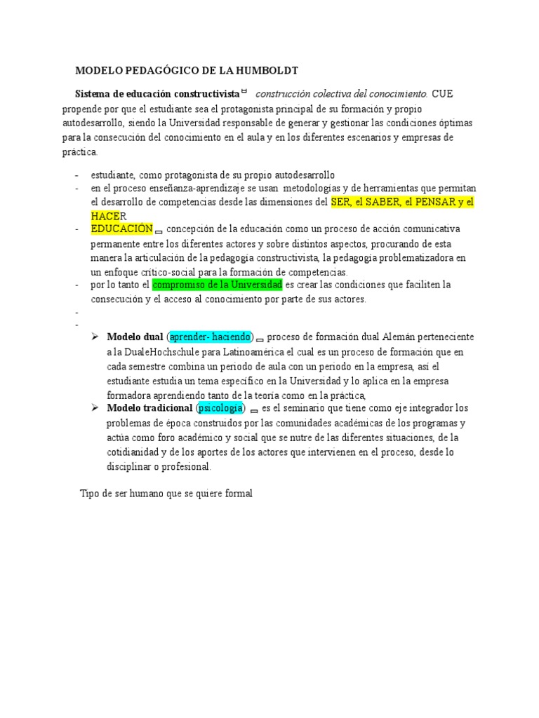 Modelo Pedagógico de La Humboldt | PDF