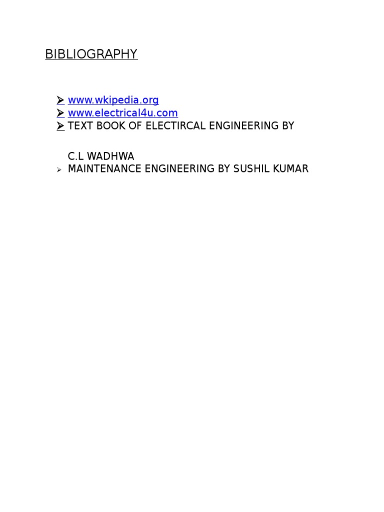 Bibliography: Text Book of Electircal Engineering by C.L Wadhwa ...