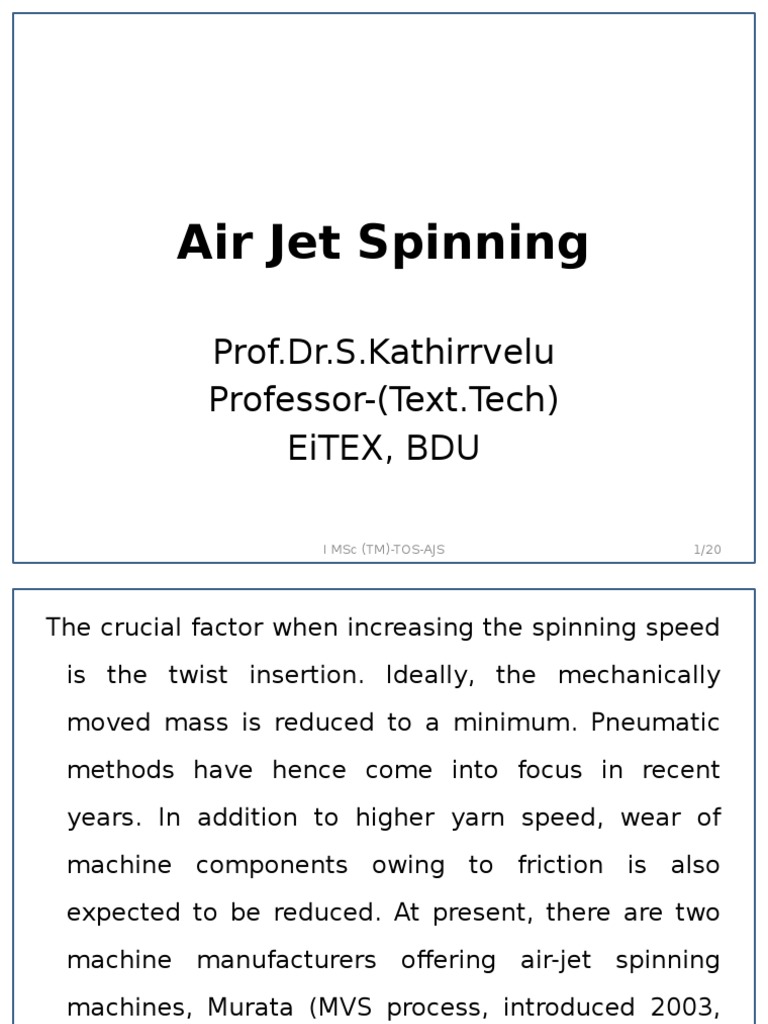 Air Jet Spinning | PDF | Yarn | Spinning (Textiles)