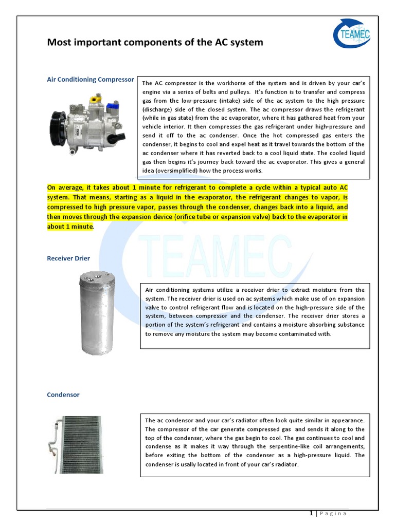 Auto AC System Components Guide | PDF | Mechanical Fan | Air Conditioning