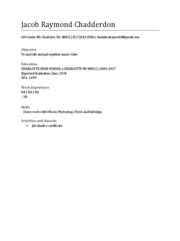 Jacob Chadderdon Resume Summary | PDF
