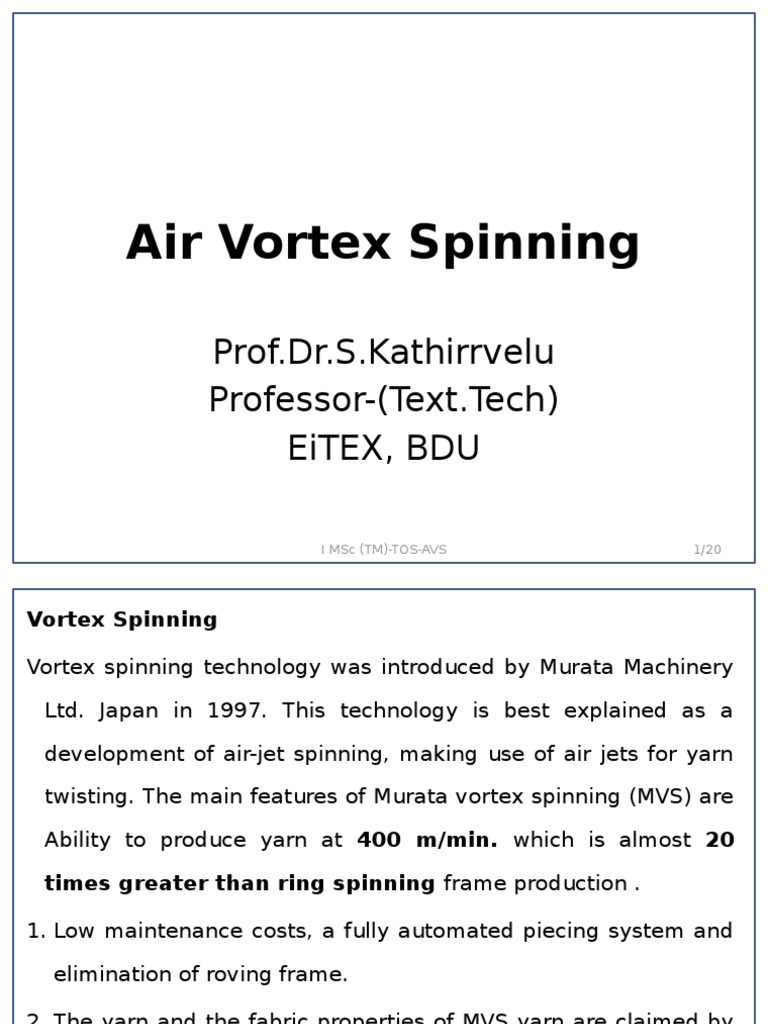 Air Vortex Spinning | PDF | Yarn | Spinning (Textiles)