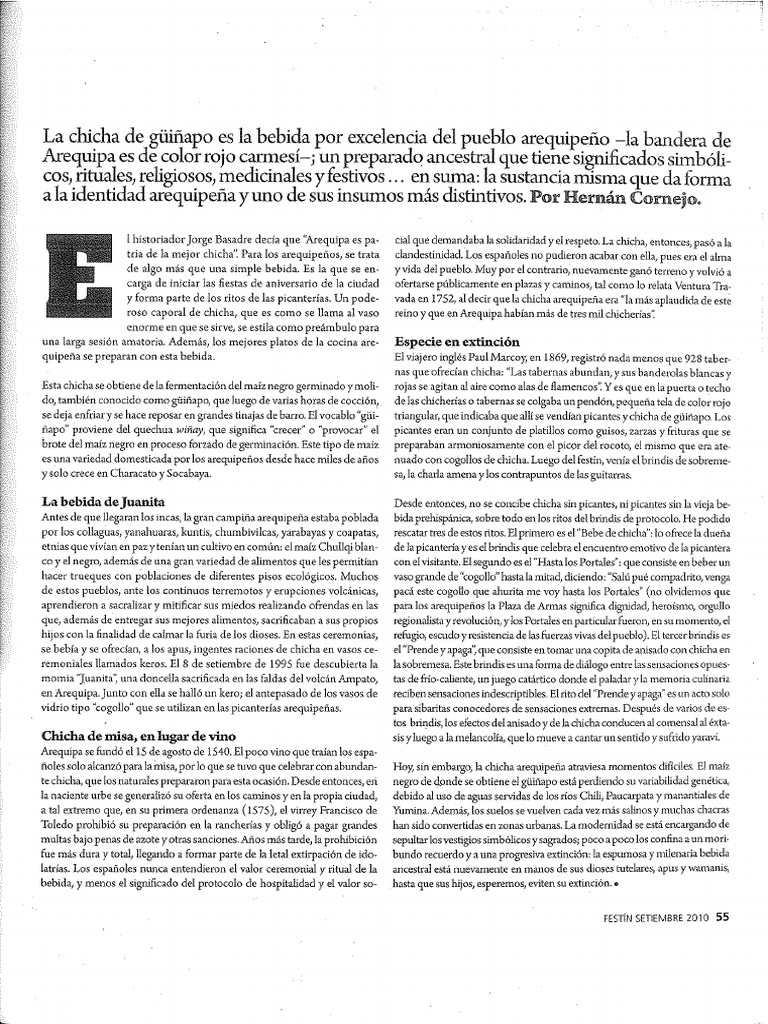 "La Ancestral Chicha de Guiñapo". Revista Festín. Lima, Número 2, pp.5 ...