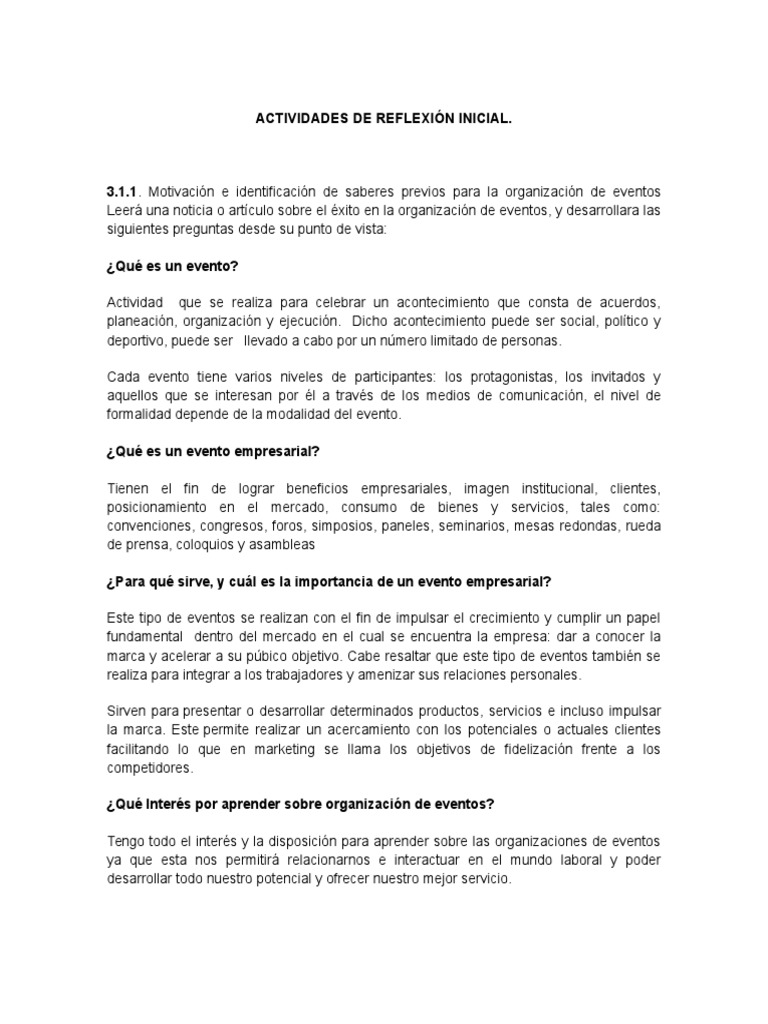 Actividad de Reflexion Inicial Eventos | PDF | Conocimiento | Business